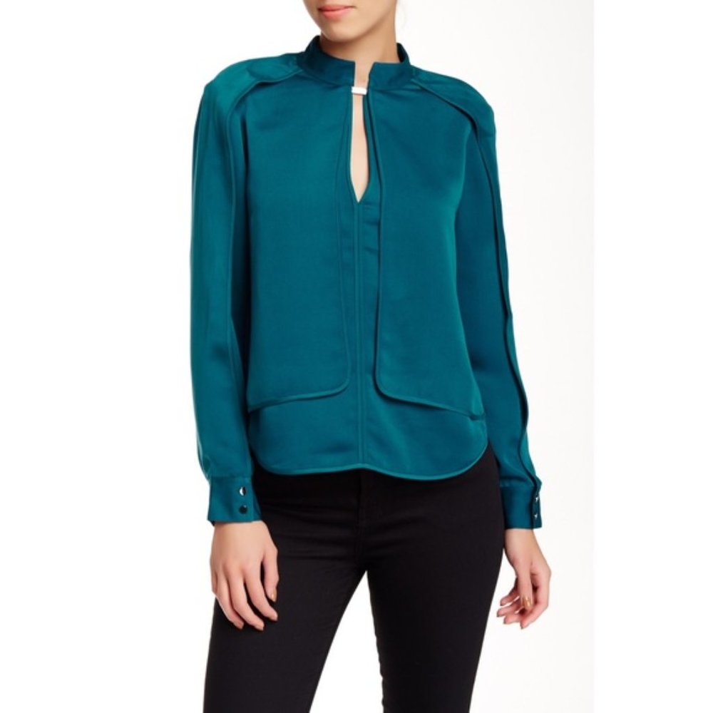 New Halston Heritage Cape Layered Split Cut Blouse - Gem